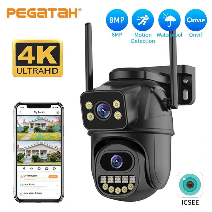 4K 8MP WiFi Dual Lens Surveillance Camera 4X Digital Zoom AI Human ...