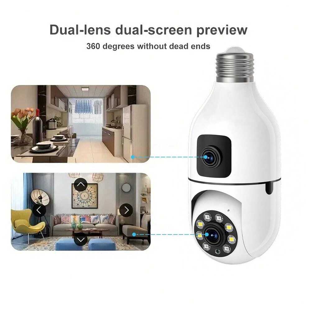 6MP HD Bulb WIFI Camera Dual Lens Indoor Surveillance AI Human Tracking ...