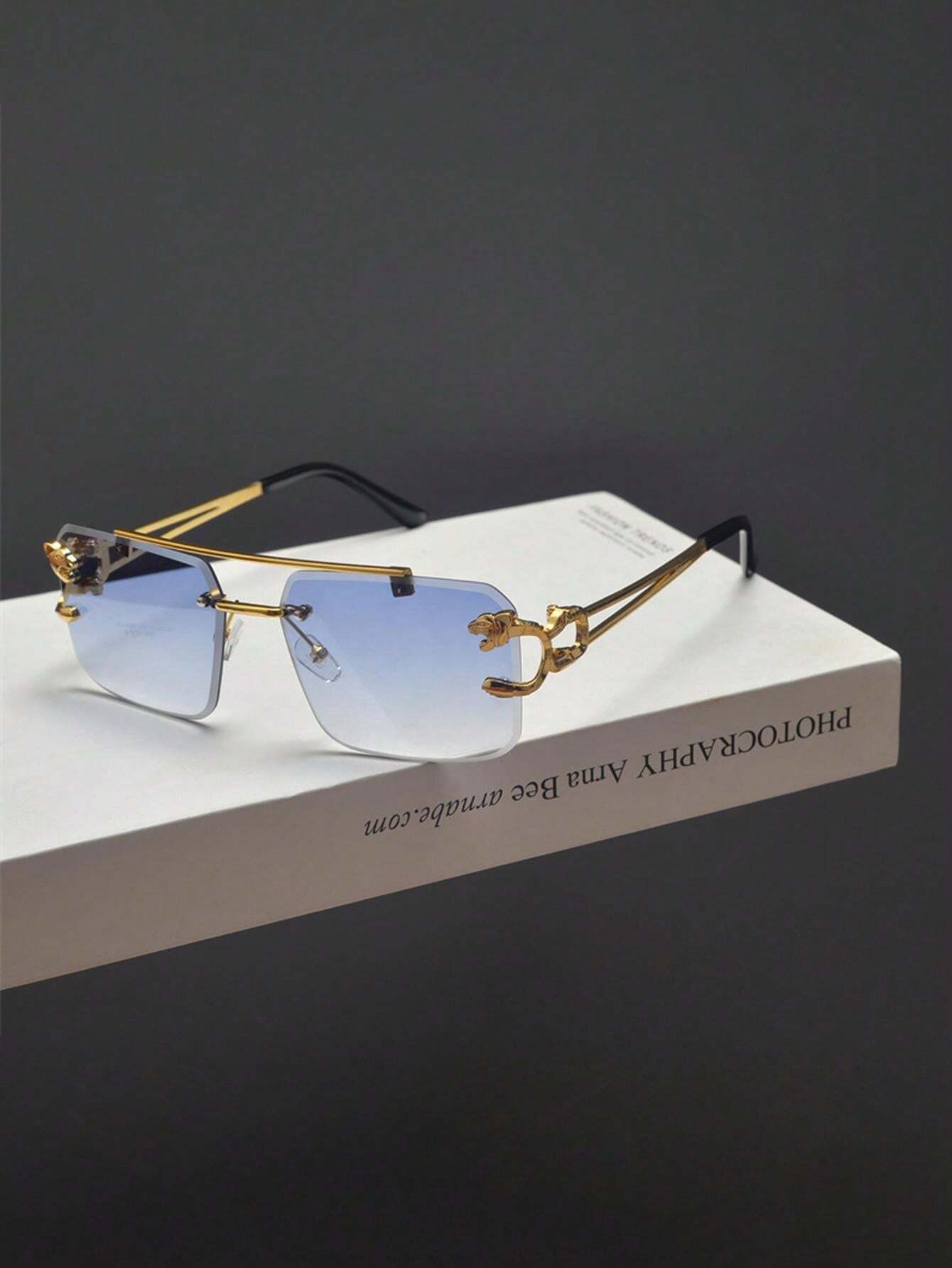 Retro Square Large Frame Bevel Fashion Glasses Unisex Trendy Rimless ...