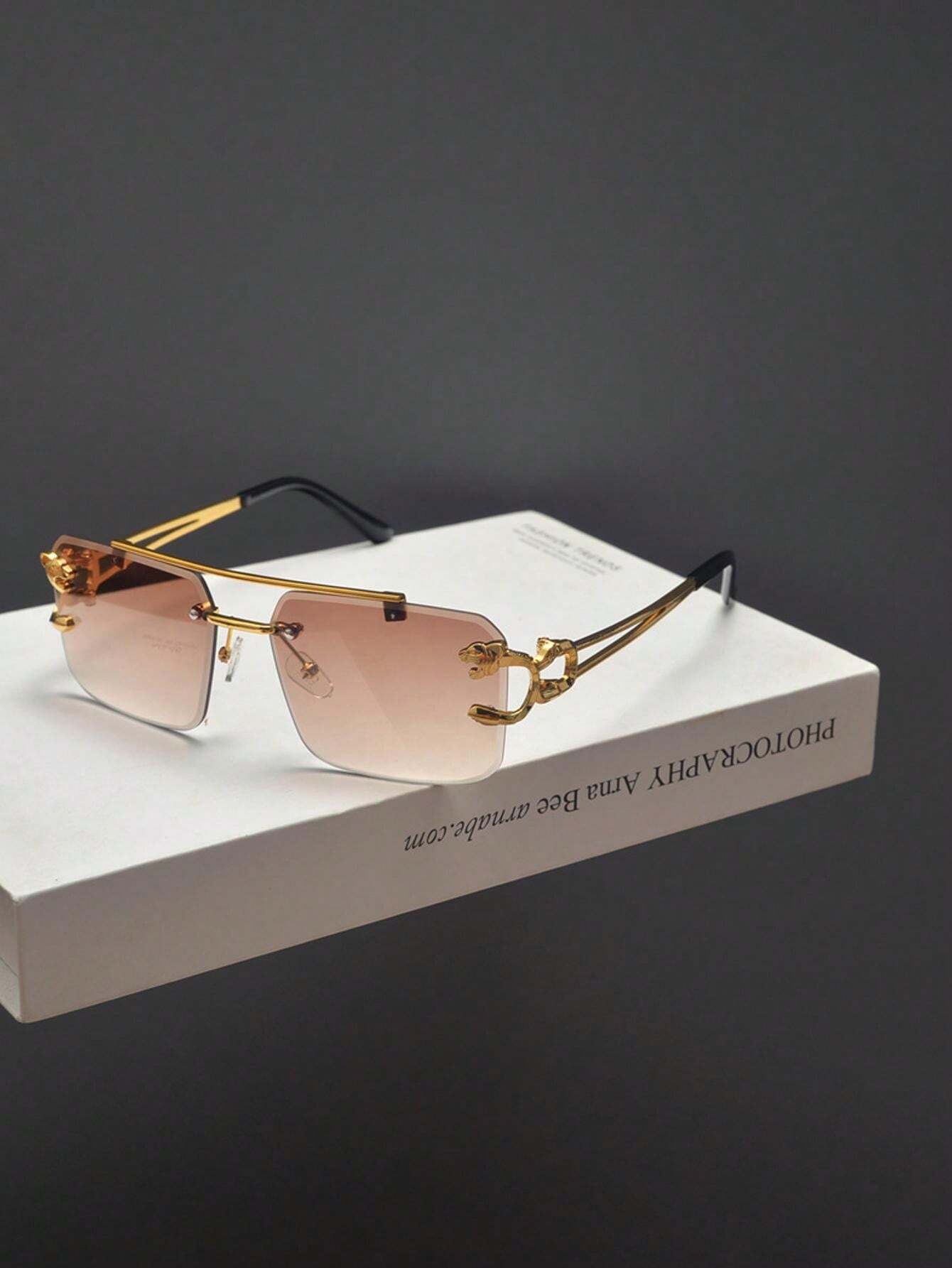 Retro Square Large Frame Bevel Fashion Glasses Unisex Trendy Rimless ...