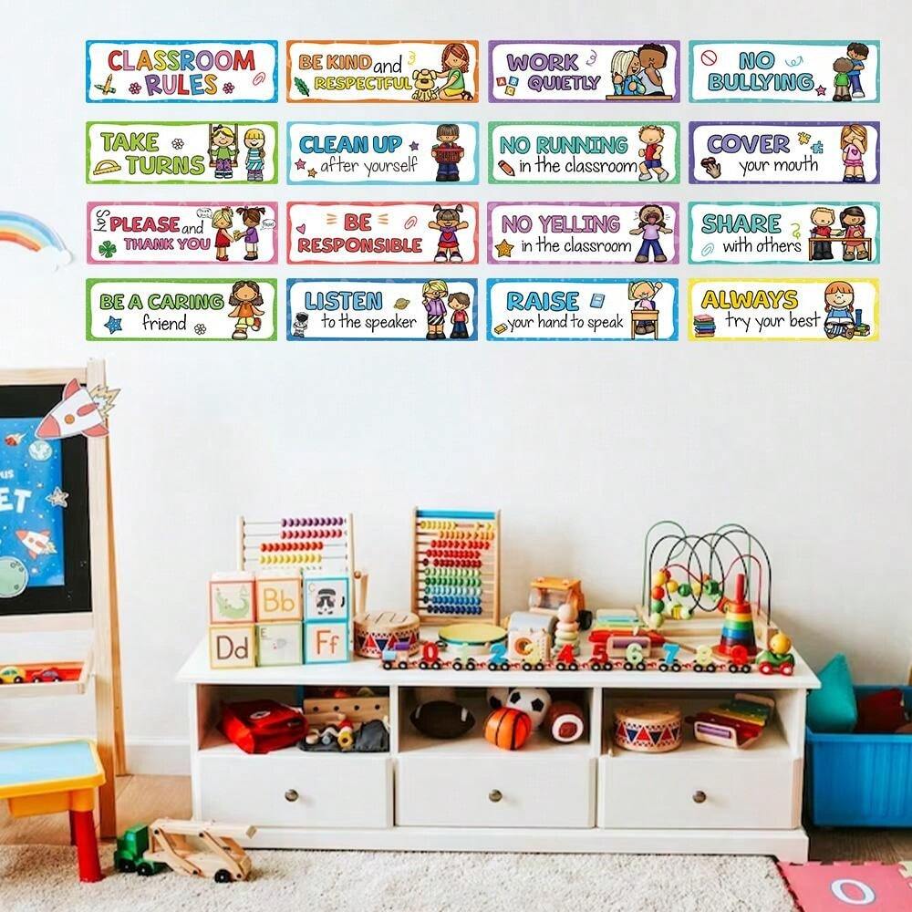 16Pcs Classroom Rules Bulletin Posters Set For Classroom Decorations ...