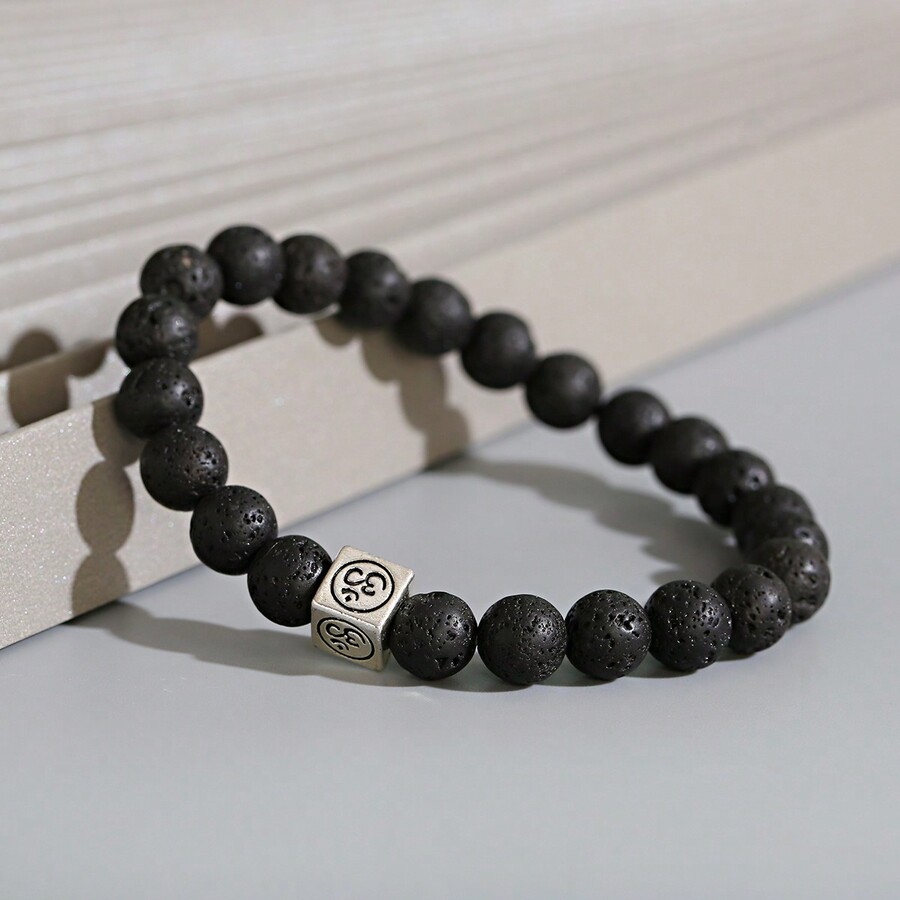 Women Lava Rock Beaded Bracelet Men's Lucky Yoga Energy Wrist Mala Square OM Bracelets | SHEIN UK