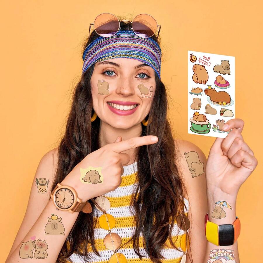 100PCS Capybara Temporary Tattoo Cute Capybara Tattoo Stickers Capybara ...