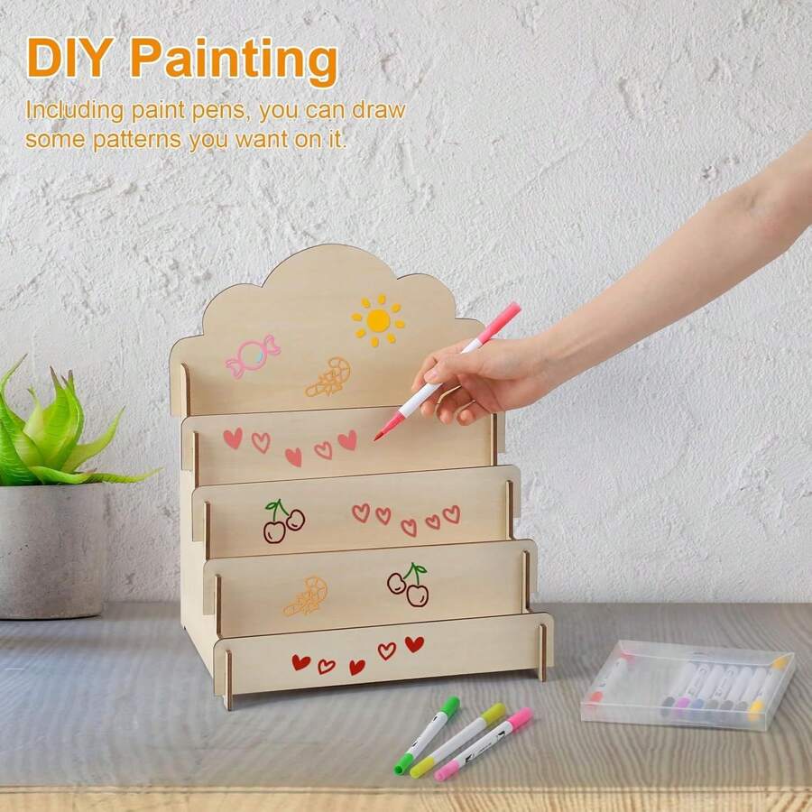 4 Tier Greeting Card Display Stand, Wooden Retail Display Stand With 12 ...