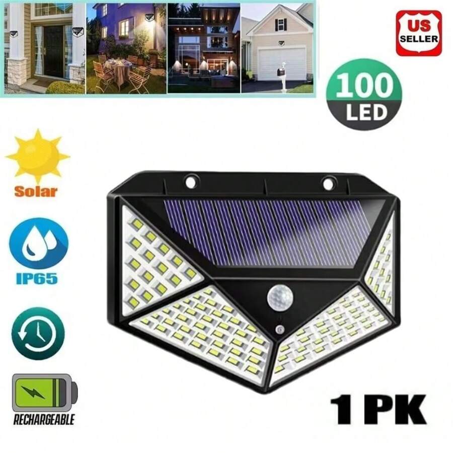 100 LED Solar Lights Outdoor, 4-Side Built-In LEDs Wide-Angle Lighting ...
