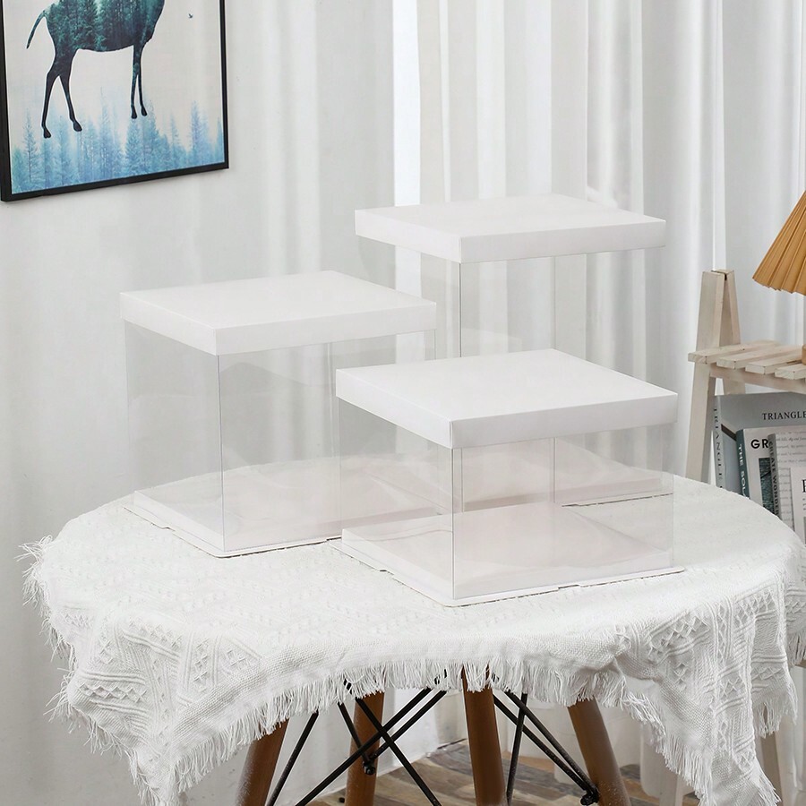 8 Inch Clear Plastic Gift Box With White Paper Lid & 1pc 3yd Grey ...