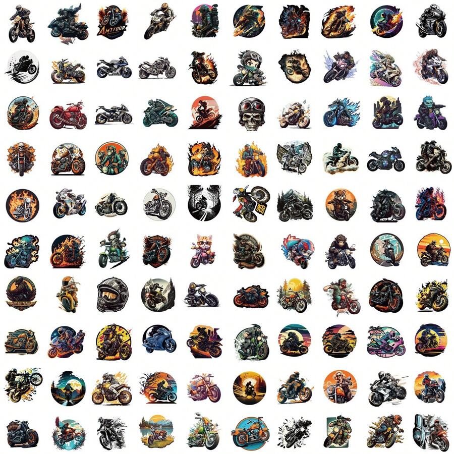 100pcs Cartoon Motorcycle Stickers, Vinyl Sticker For Laptop Water ...