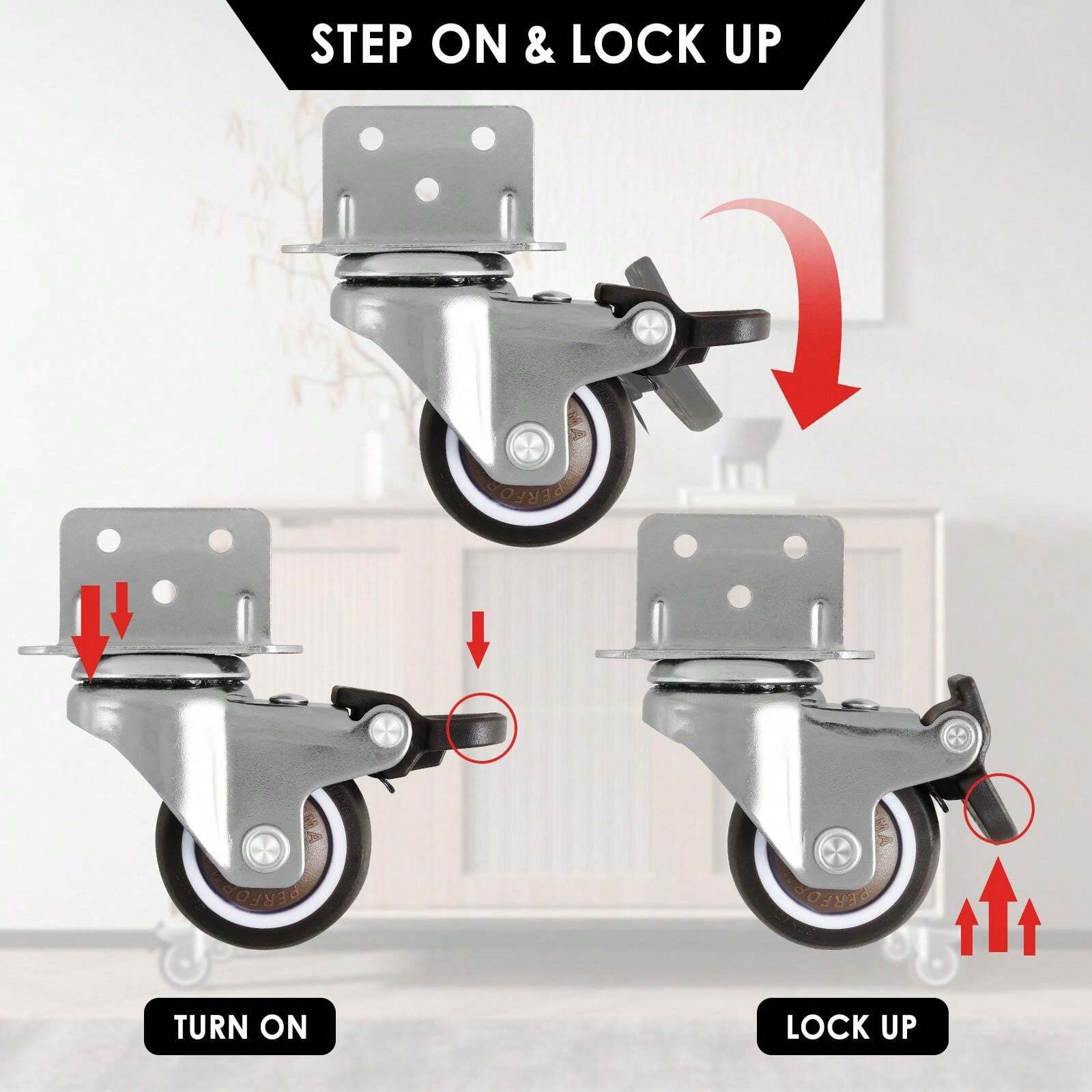 4Pcs L Shaped Caster Wheel Set 1.5inch Soft Rubber Side Mount Caster ...