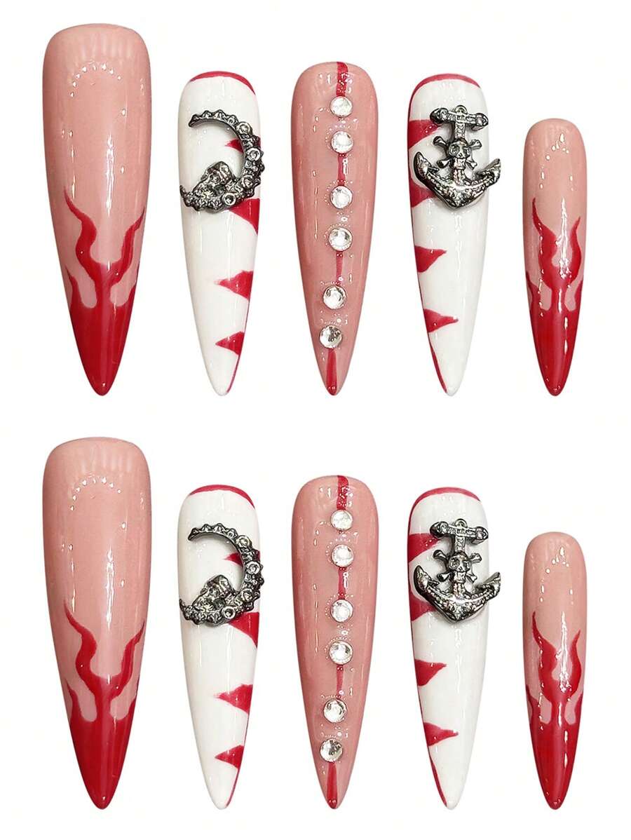 Uñas postizas largas de punta rosa y blanco, resistentes a los ...