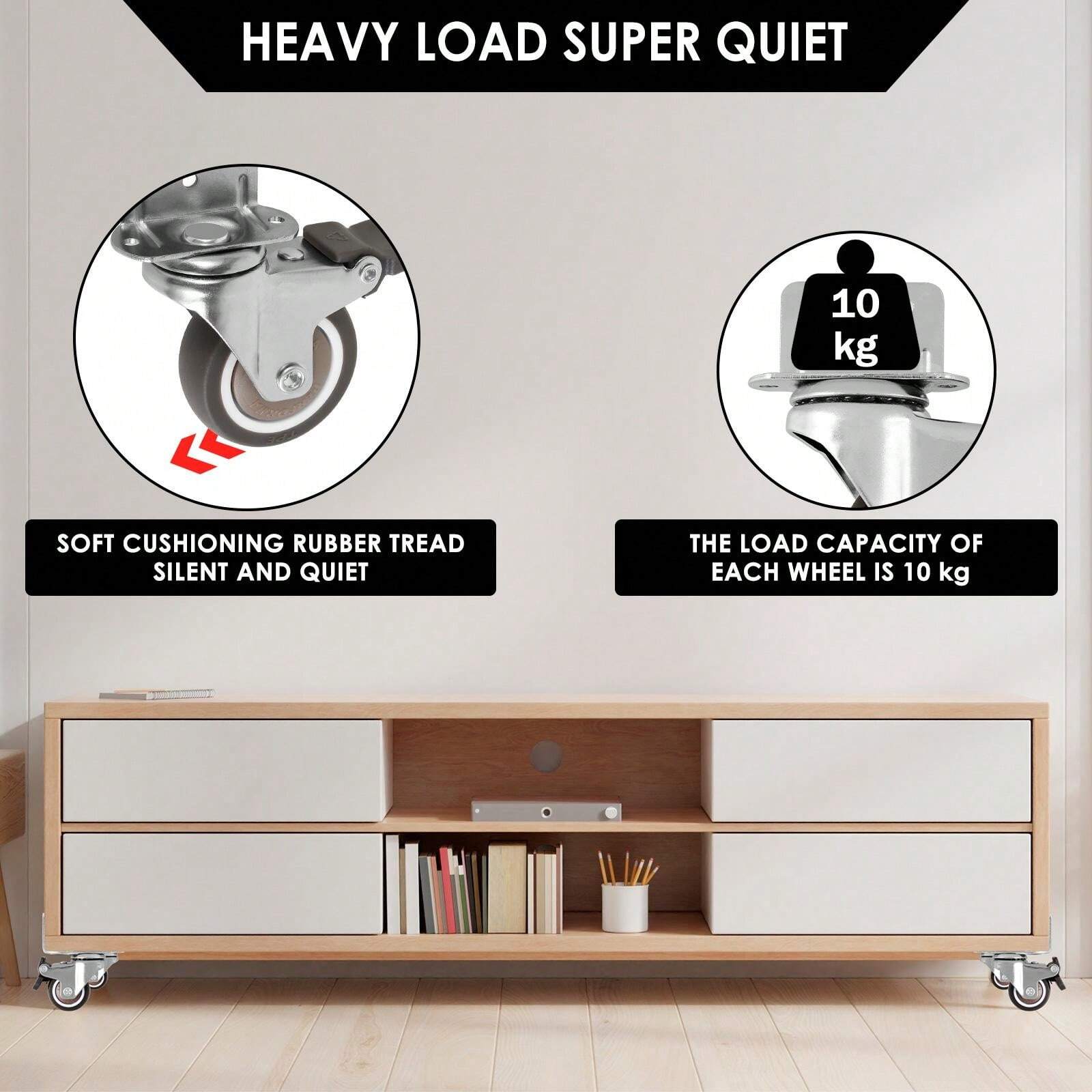 4Pcs L Shaped Caster Wheel Set 1.5inch Soft Rubber Side Mount Caster ...