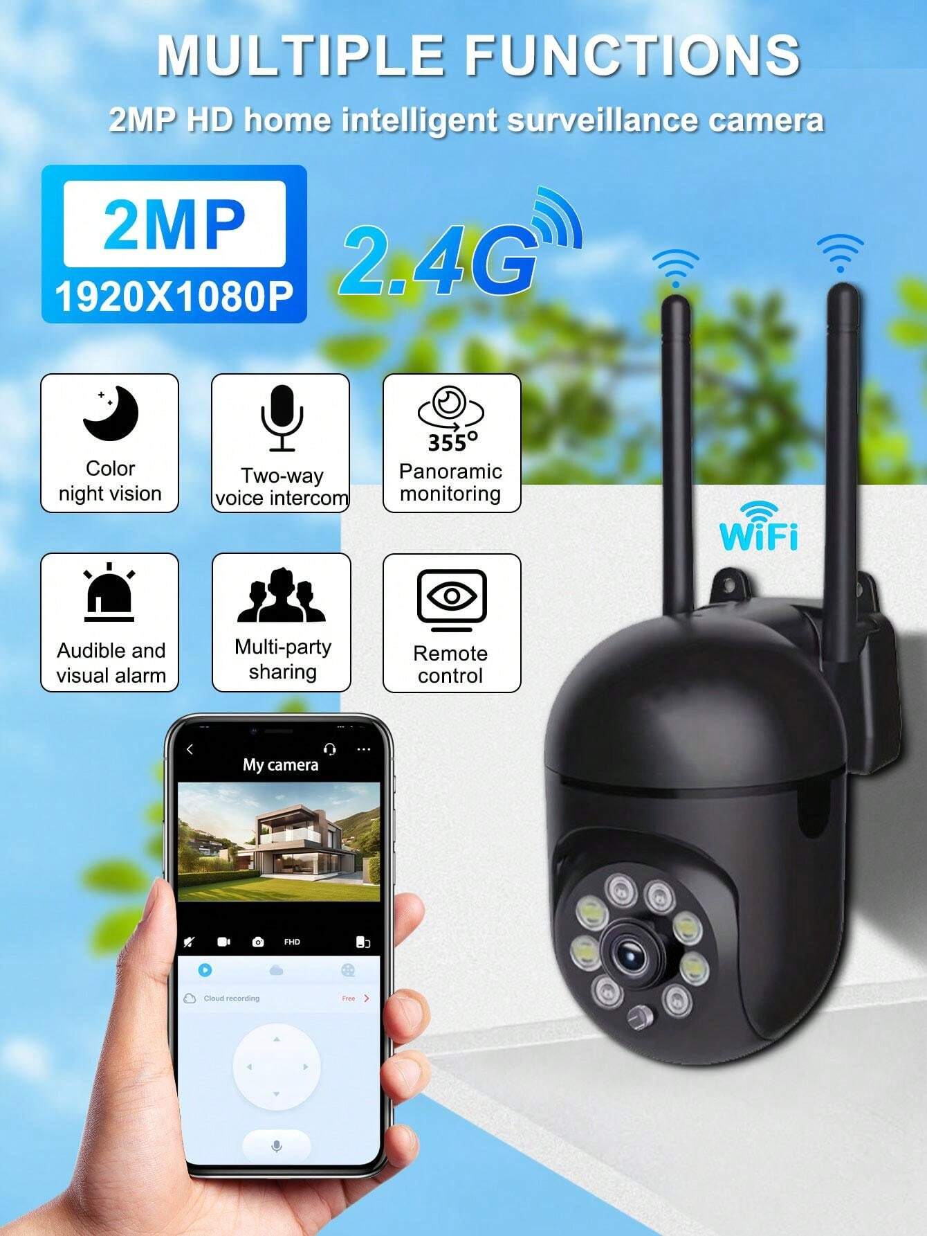 Teruhal 1 pieza Cámara de seguridad inalámbrica WiFi HD 1080P, video ...