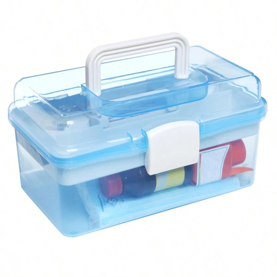 Transparent Blue Plastic First Aid Kit Container, Family Emergency Kit ...
