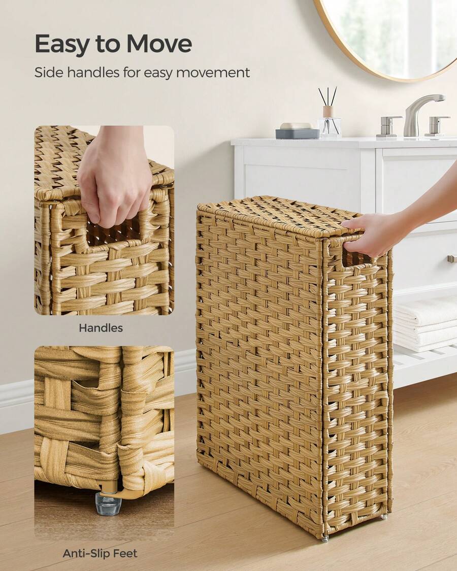 SONGMICS Slim Laundry Basket, 55L Synthetic Rattan Storage Basket With ...