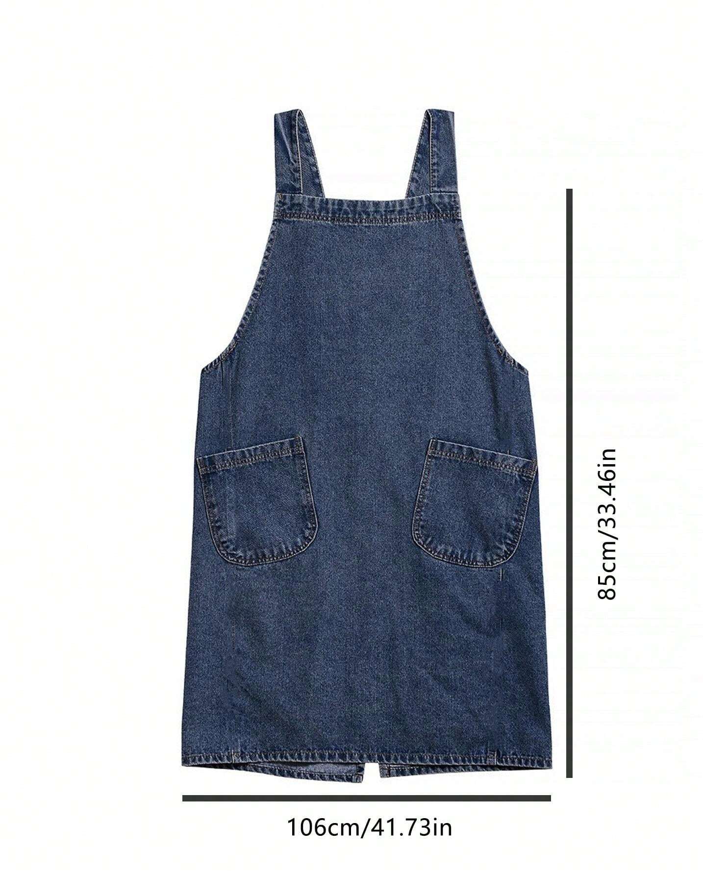 Blue Minimalist Washed Denim Crossback Bib Apron | SHEIN EUR