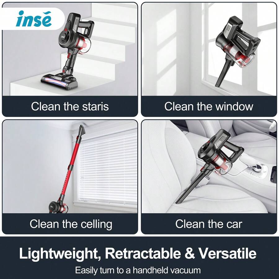 INSE N650 Cordless Vacuum Cleaner 12Kpa 160W Rechargeable Stick Vacuum ...