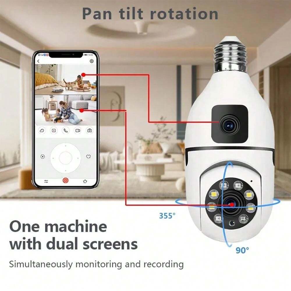 6MP HD Bulb WIFI Camera Dual Lens Indoor Surveillance AI Human Tracking ...