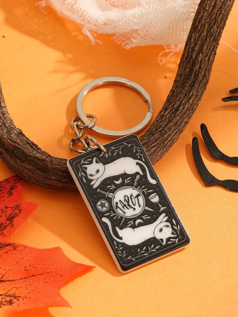 1pc Halloween Cat-Shaped Acrylic Keychain With Black & White Embracing ...