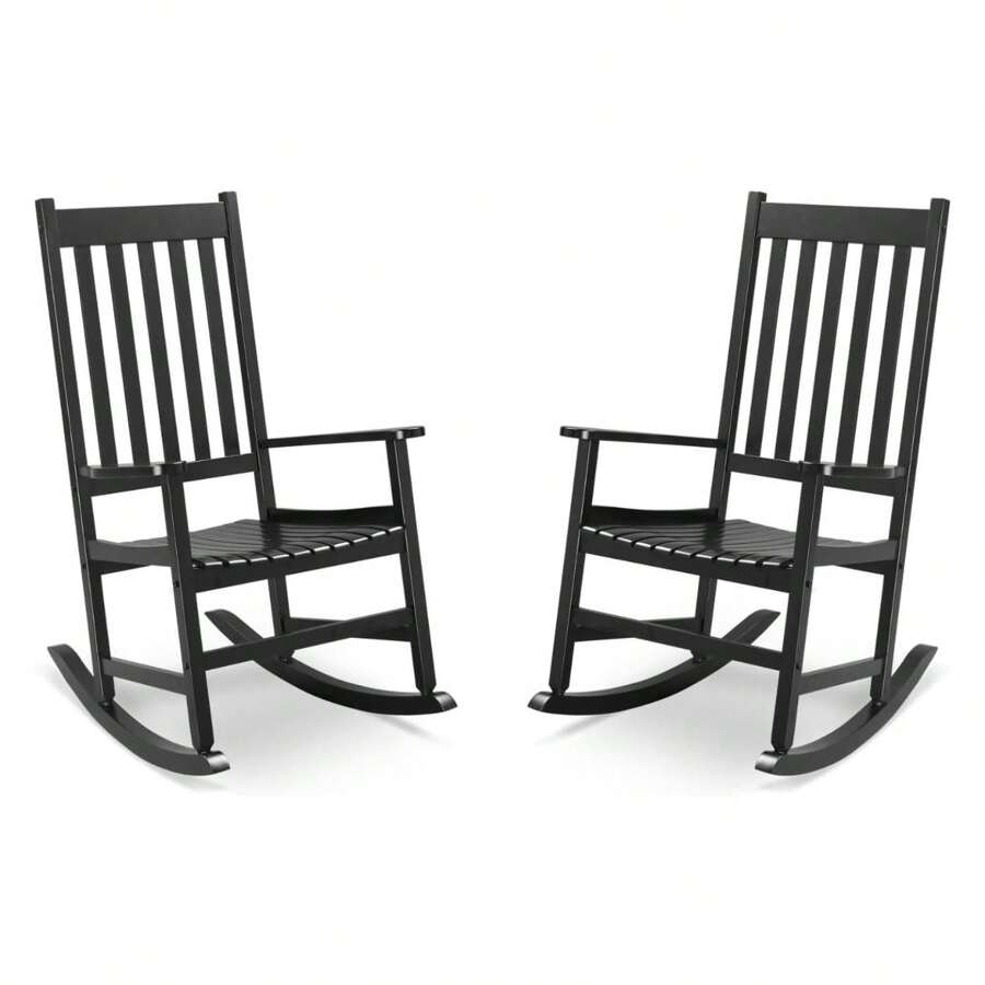 Outdoor Rocking Chair Set Of 2, Solid Wood High Back Rocker, All ...