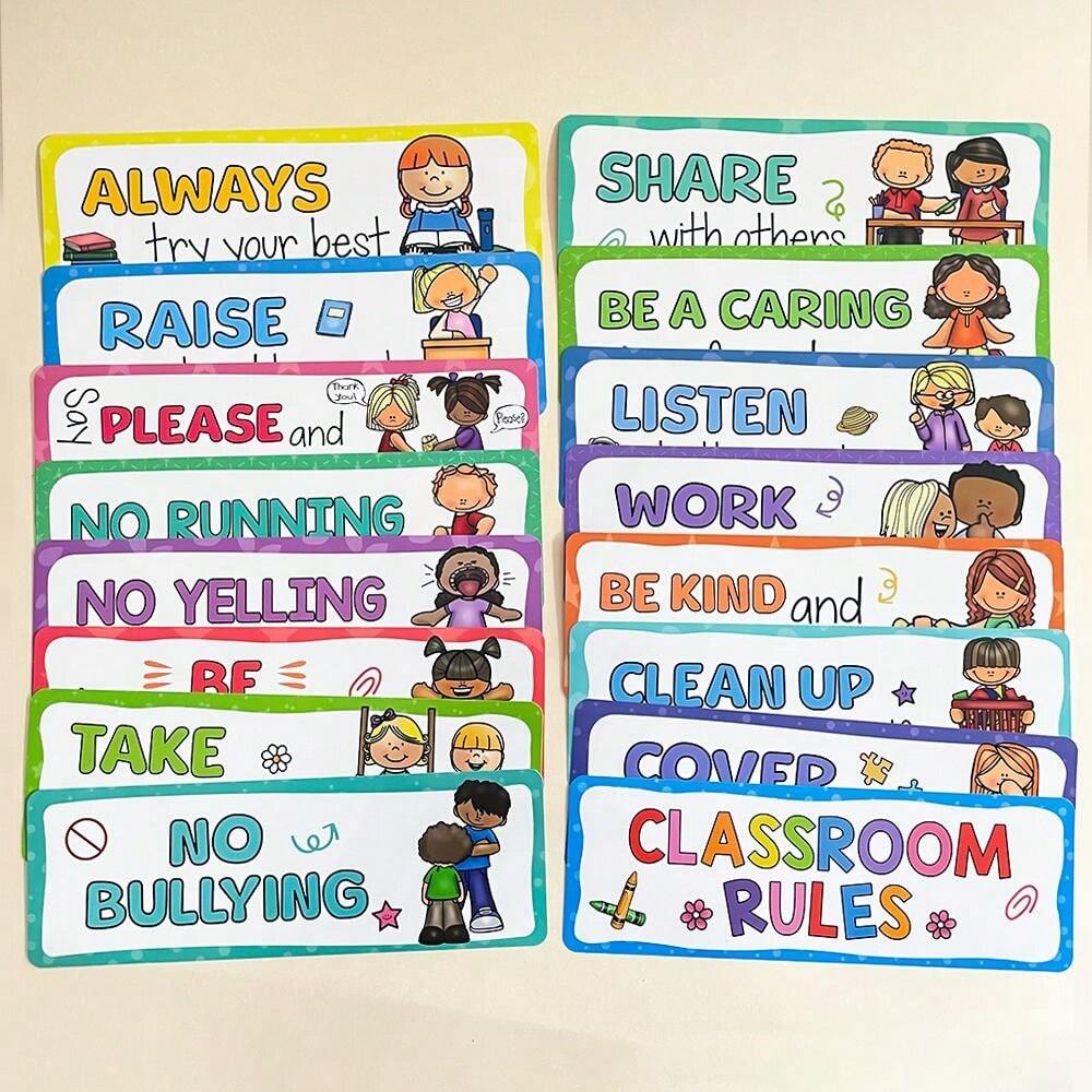 16Pcs Classroom Rules Bulletin Posters Set For Classroom Decorations ...
