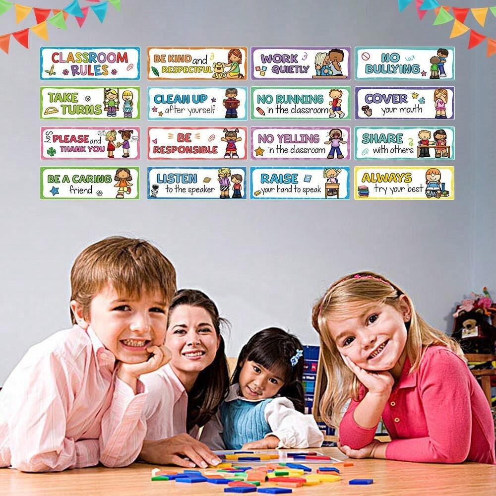 Conjunto de 16 carteles de reglas del aula para decoración del aula ...