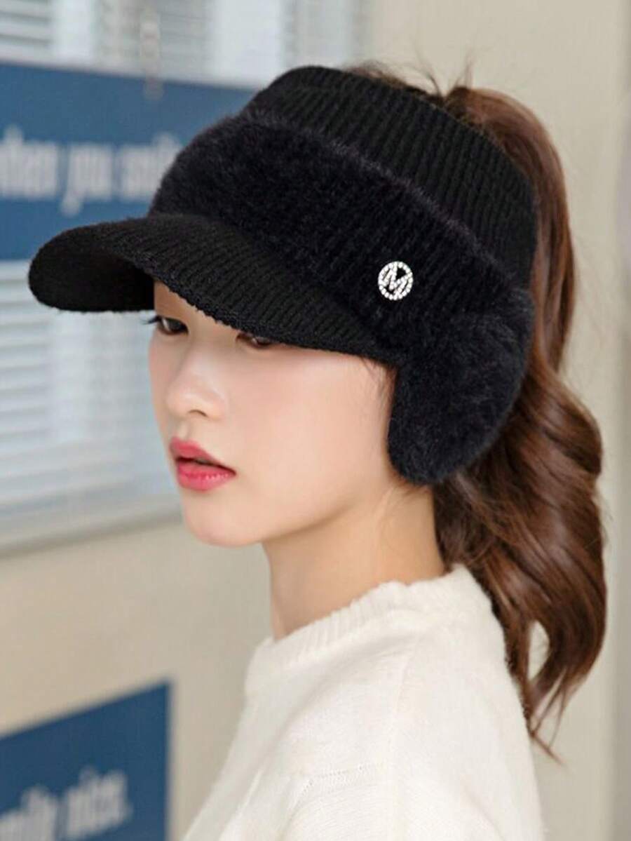 Women Thick Ear Protection Warm Snapback Cap, Knitted Acrylic Beanie ...