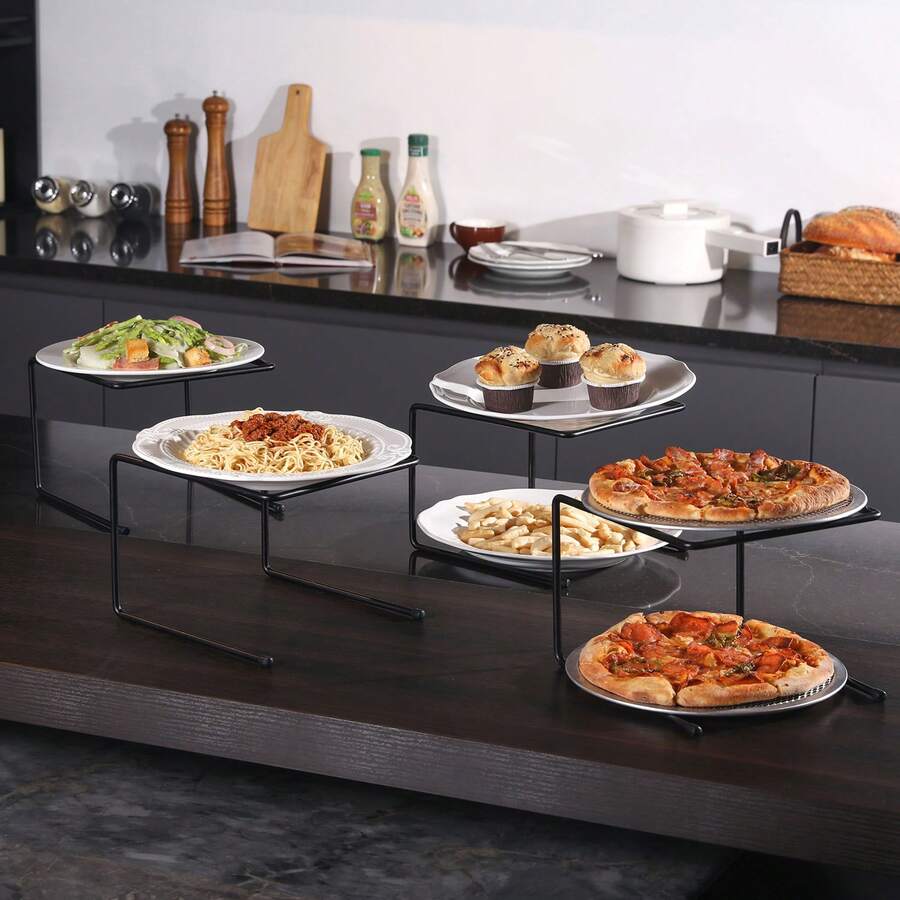Set Of 6 Black Metal Food Platter Tray Display, Countertop Pizza Pan ...