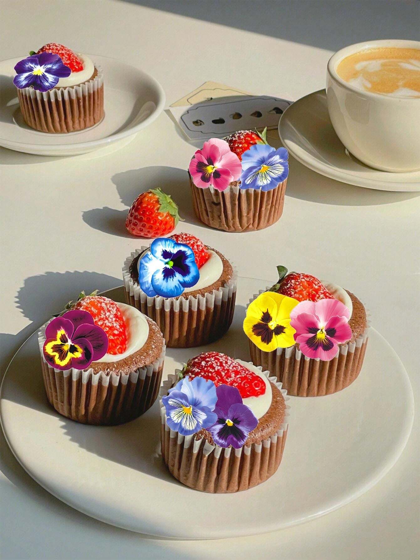 60 Pcs Cake Flowers For Cakes Decorating Pansies Flower Cupcake Toppers ...