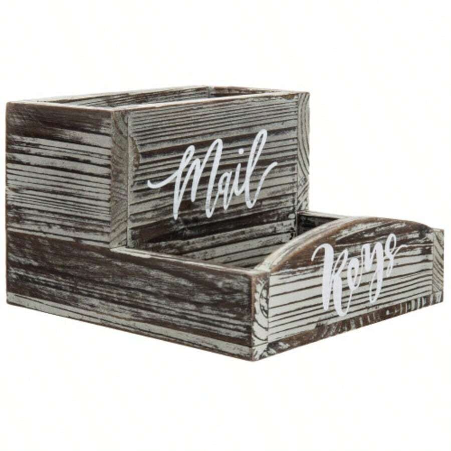 Torched Wood Key And Mail Holder Tray, Tabletop Office Desk Organizer ...