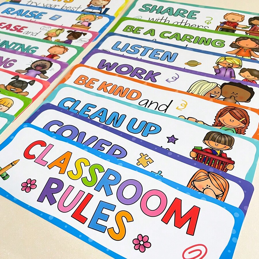 16Pcs Classroom Rules Bulletin Posters Set For Classroom Decorations ...
