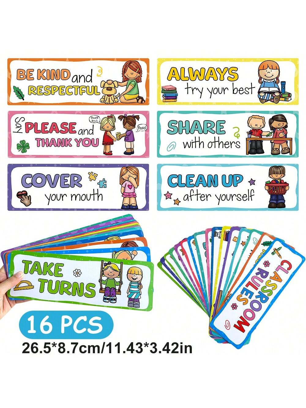 16Pcs Classroom Rules Bulletin Posters Set For Classroom Decorations ...
