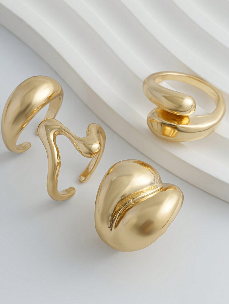 4/5pcs/Set Vintage Minimalist Metal Drip Design Open Rings ...