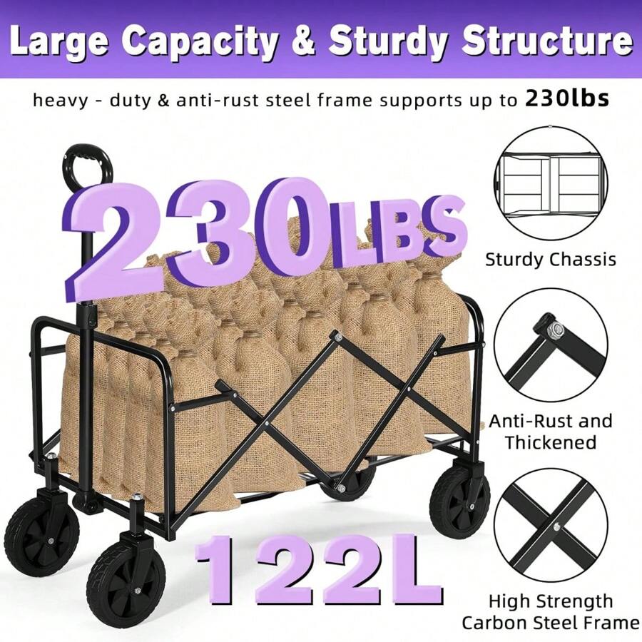 Wagon Cart With Wheels Foldable - Collapsible Utility Wagon Heavy Duty ...
