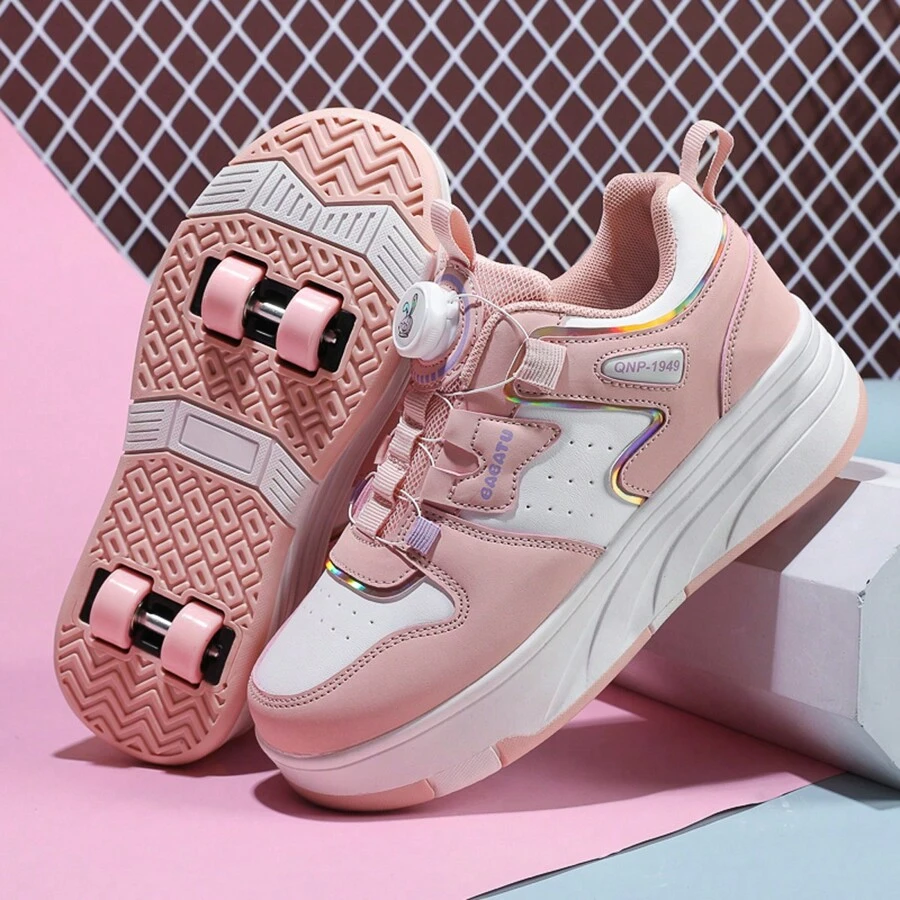 Unisex PU Leather Roller Skate Shoes With Quad Wheels, Suitable For ...