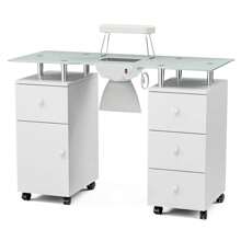 Manicure Table With Glass Top, Foldable Arm Rest, Lockable Wheels ...