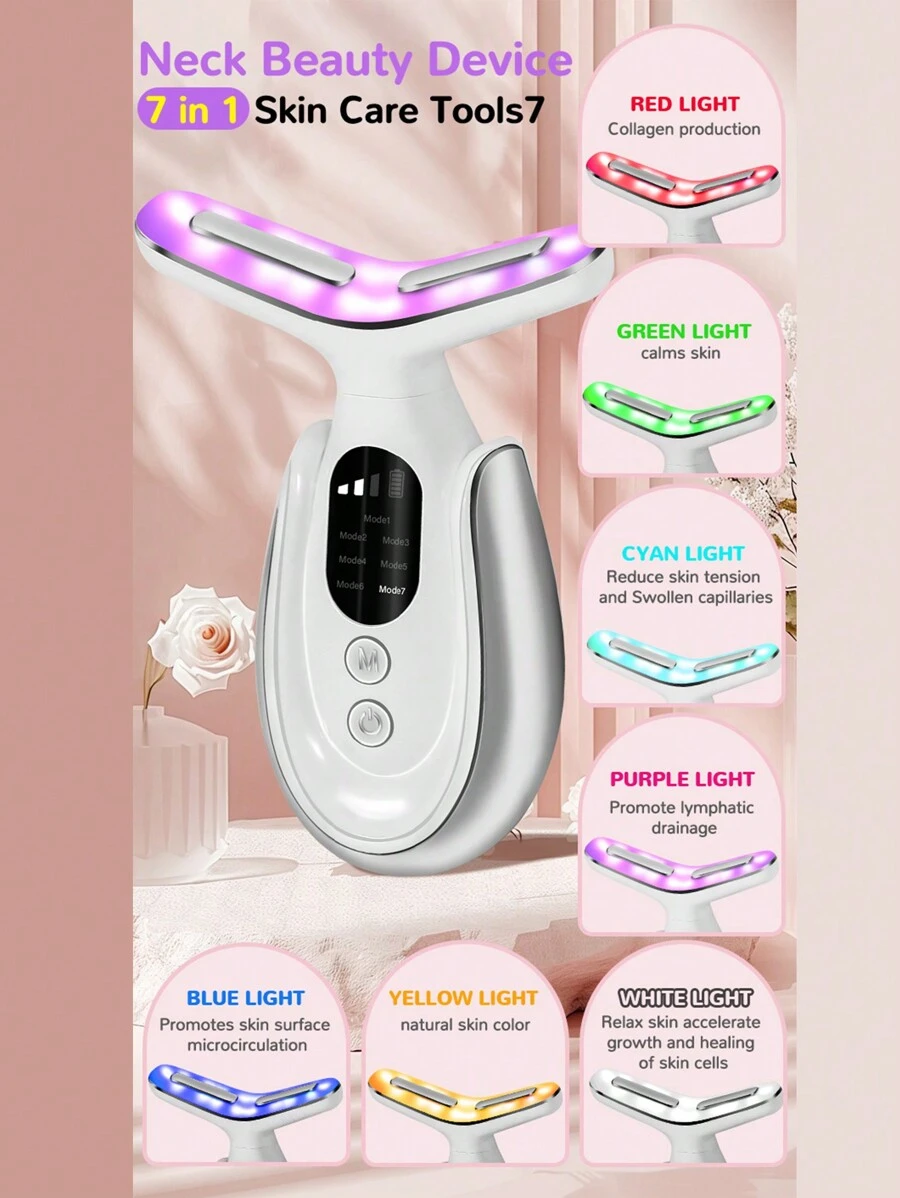 Home Face And Neck Massage Tool, Face Massager, 7-Color LED Light Mode ...