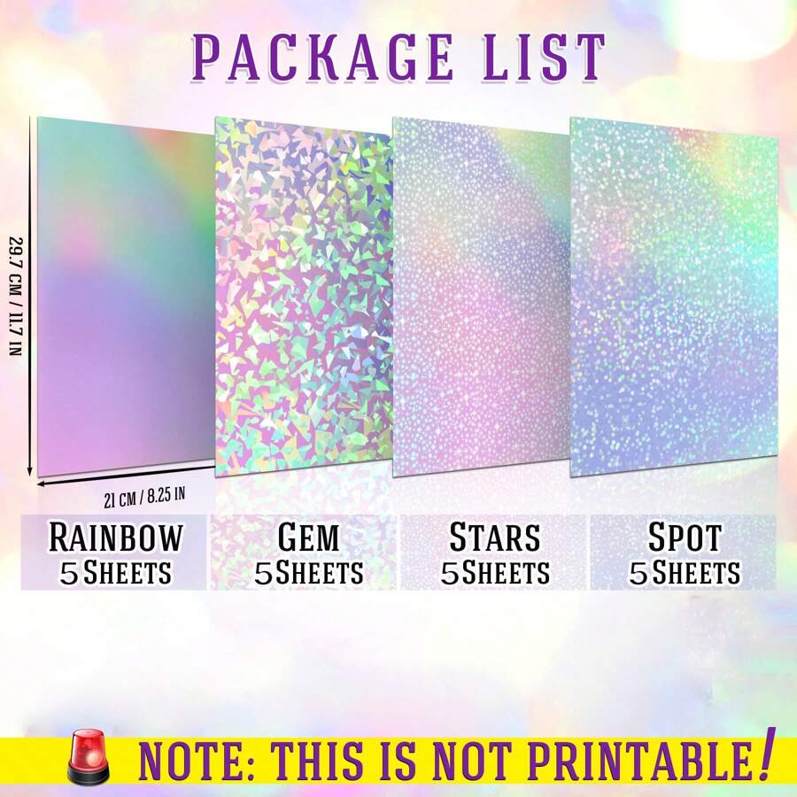 20 Sheets A4 Holographic Sticker Paper, Clear Holographic Vinyl ...