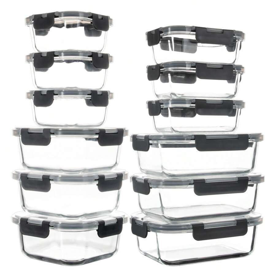 [24-24Pieces] High Borosilicate Glass Food Containers Set, Glass Food ...