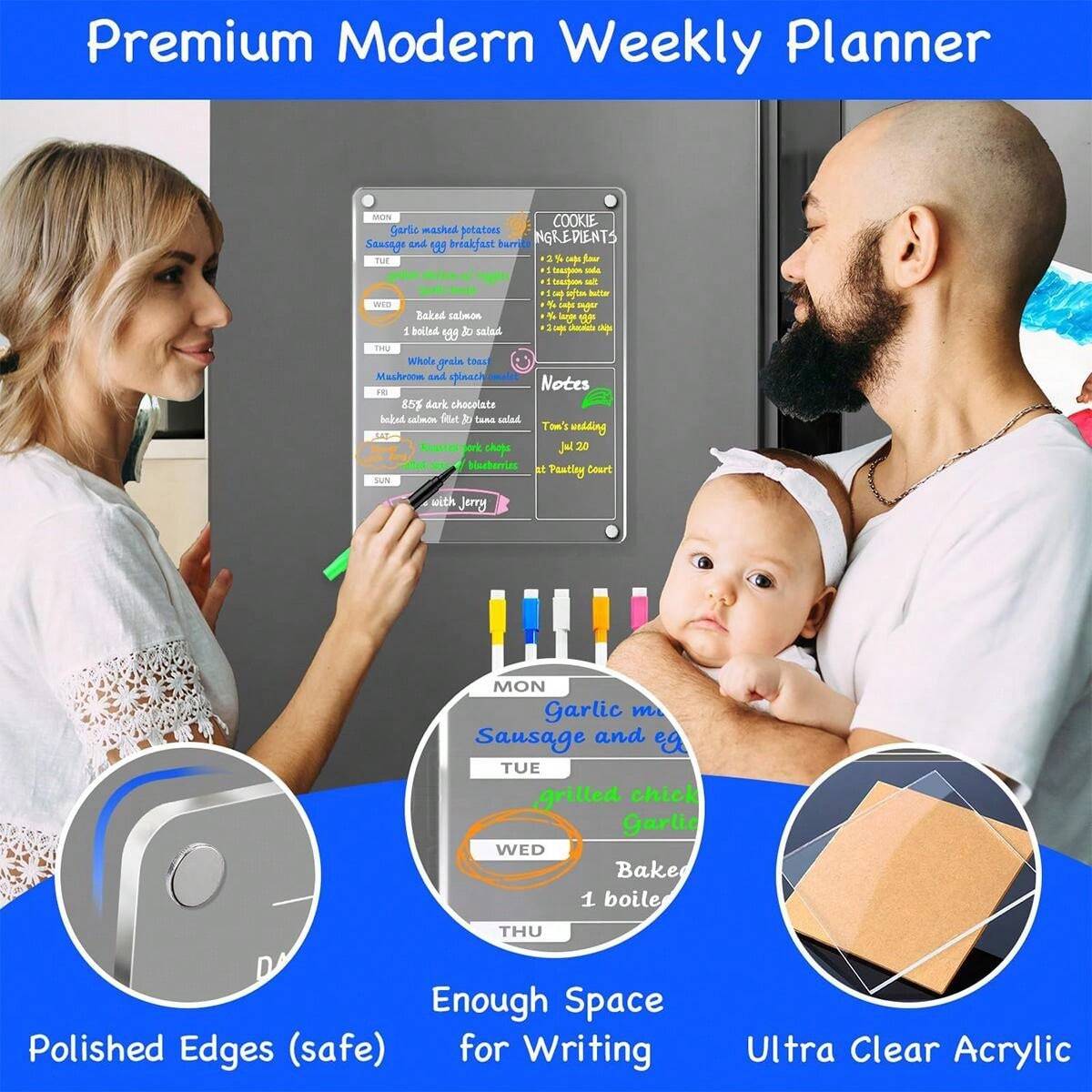 Fridge Acrylic Magnetic Meal Planner, Kitchen Clear Weekly Menu Magnet ...