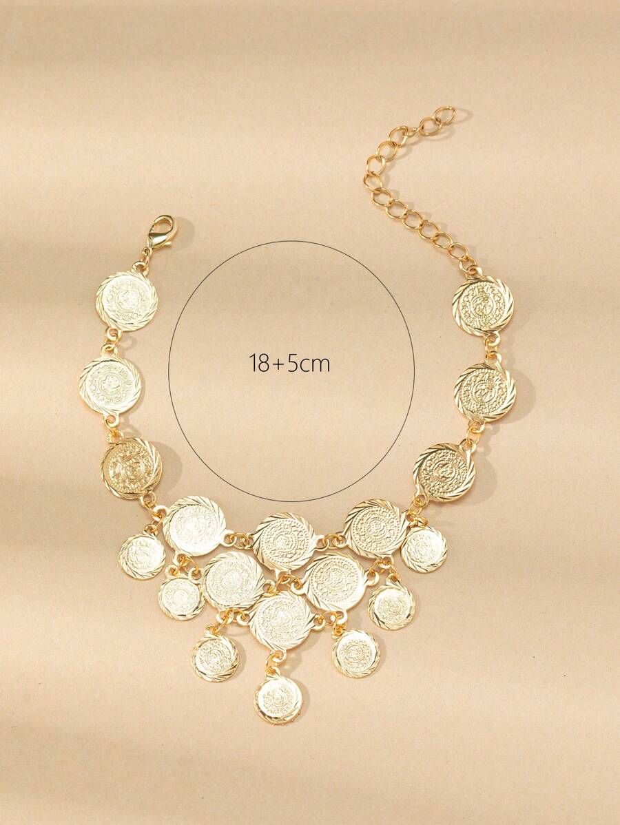 A Copper Plated 18K Gold Inverted Triangle Coin Bracelet, Arabic Style ...