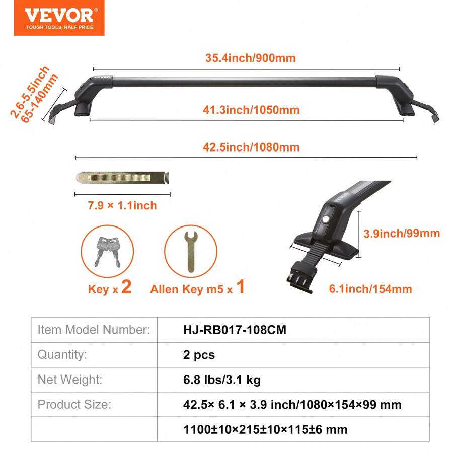 VEVOR Universal Roof Rack Cross Bars 41.3 Aluminum Roof Rack Crossbars ...