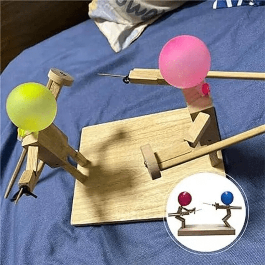 Balloon Bamboo Man Battle Handmade Wooden Fencing Puppets For 2 Players ...