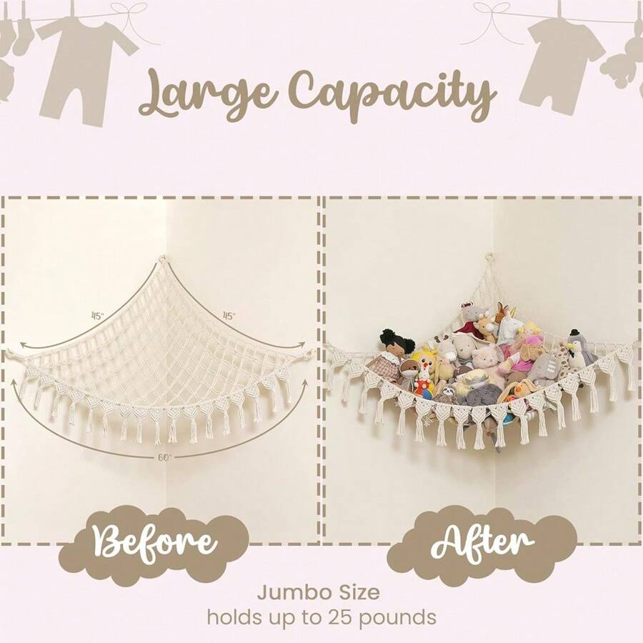 Oversized Plush Animal Storage Hammock Corner - 25 Lb Capacity Hanging ...