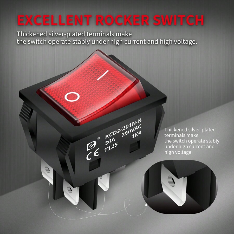 30A 250V KCD2 KCD4 Rocker Switch DPST 4 Pin Red Blue Green Lighted 120V ...