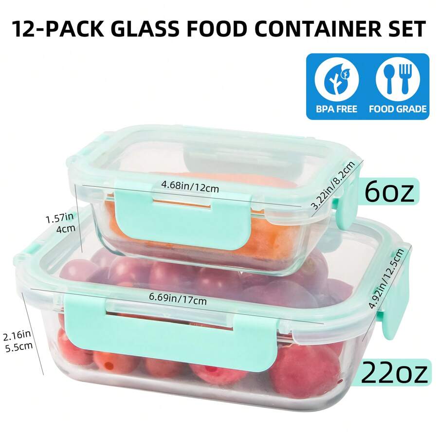 [12-PACK] High Borosilicate Glass Food Containers Set, Glass Food Meal ...