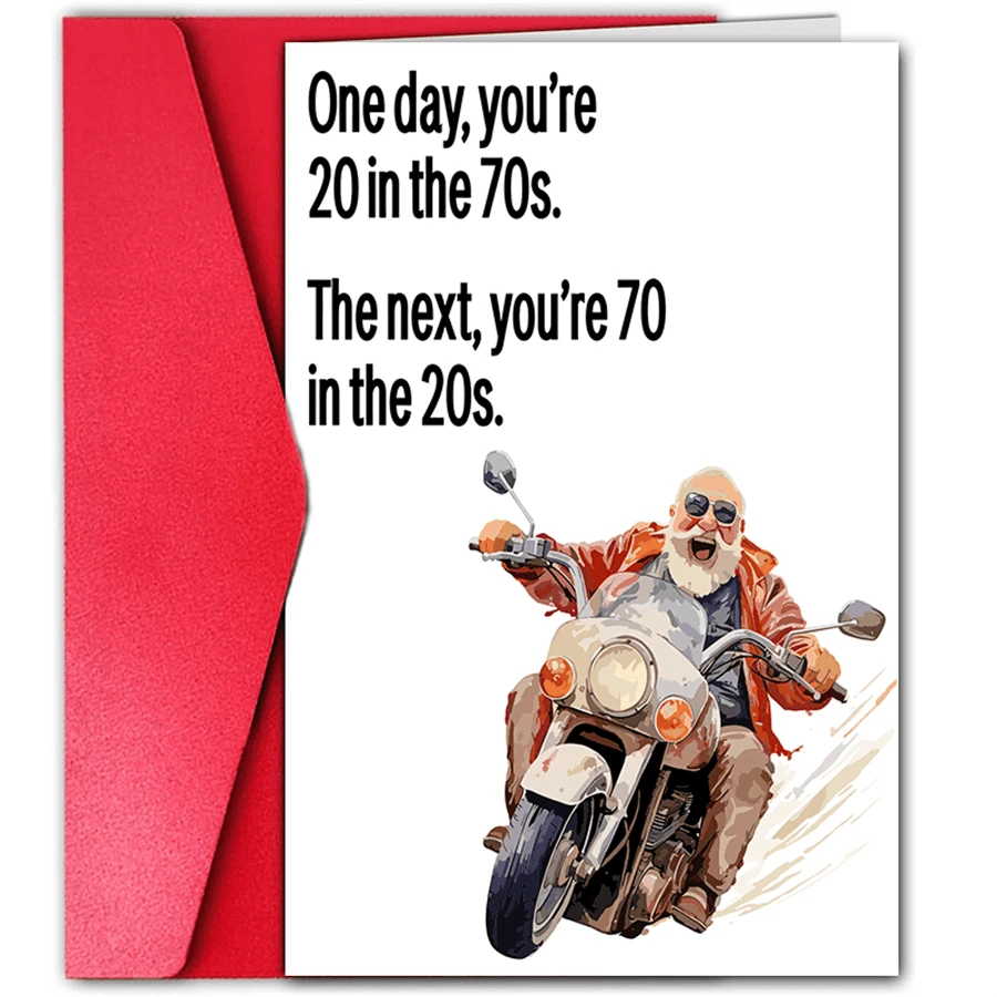 70th Birthday Card With Motorcycle Illustration, Humorous Over The Hill ...