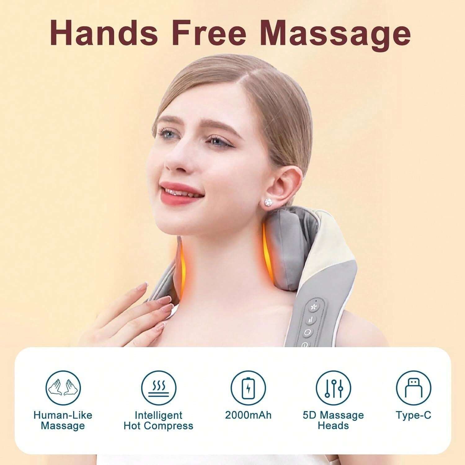 Masajeador Eléctrico Inalámbrico Para Cuello Y Hombros Largner Almohada De Masaje De Percusión