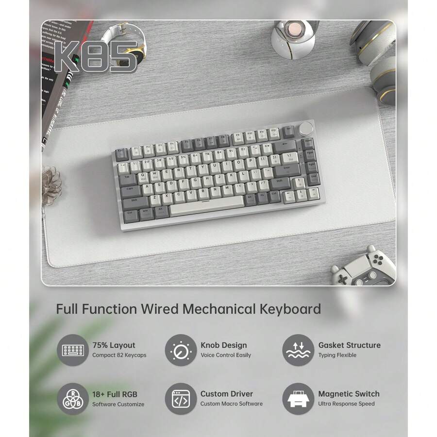 ATTACK SHARK K85 Rapid Trigger 75% Wired Mechanical Gaming Keyboard Gasket With Hot Swapped ...