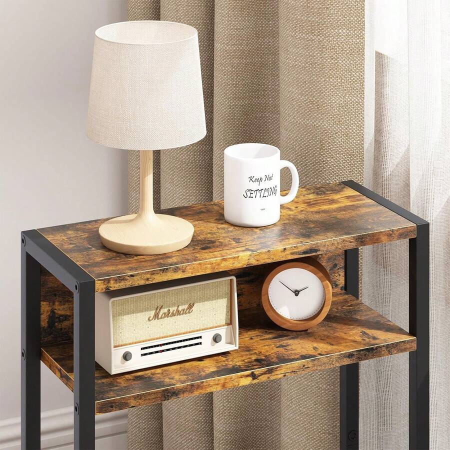 Narrow Side Table For Small Spaces, 3 Tier End Table With Storage Shelf ...