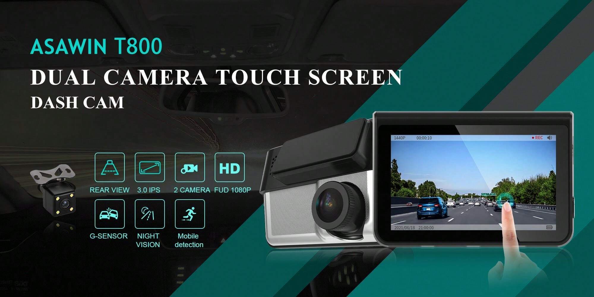 ASAWIN Telecamera dash cam Full HD a doppia lente 1080P con telecamera ...