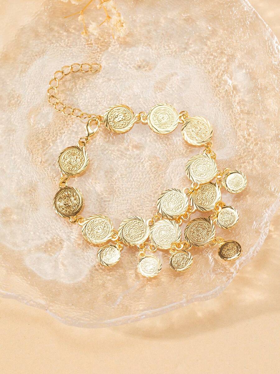 A Copper Plated 18K Gold Inverted Triangle Coin Bracelet, Arabic Style ...